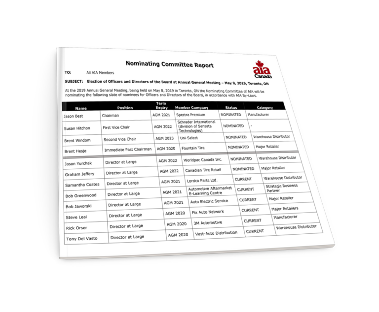 2019 Nomination Committee Report | AIA Canada - Automotive Industries ...